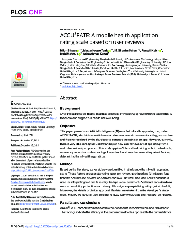 (PDF) ACCU3RATE: A mobile health application rating scale based on user ...