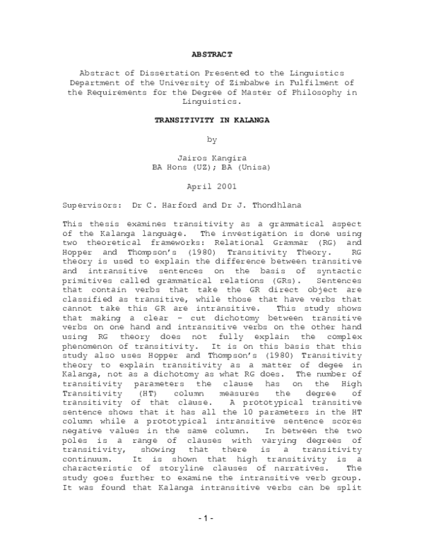 (PDF) Linguistics. TRANSITIVITY IN KALANGA by