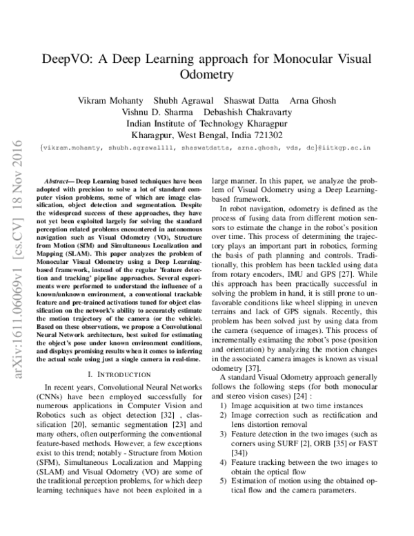 Pdf Deepvo A Deep Learning Approach For Monocular Visual Odometry
