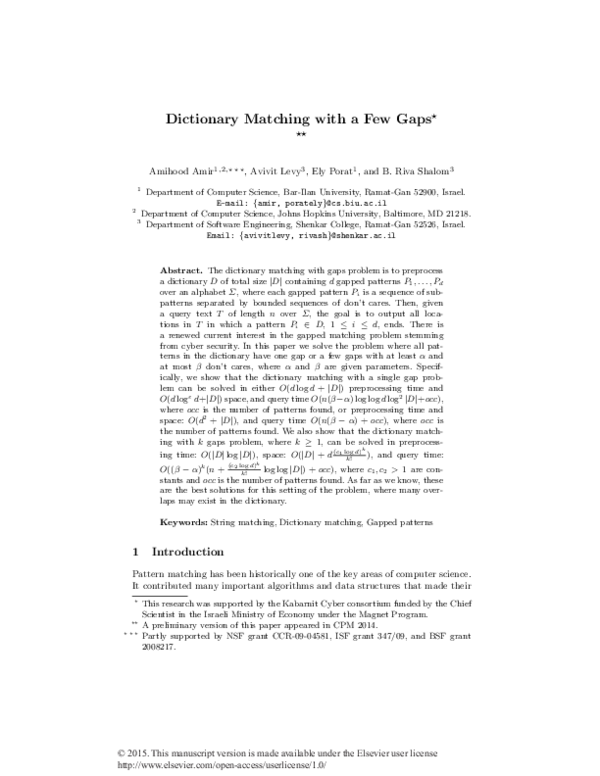 (PDF) Dictionary matching with a few gaps