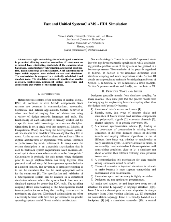 Pdf Fast And Unified Systemc Ams Hdl Simulation