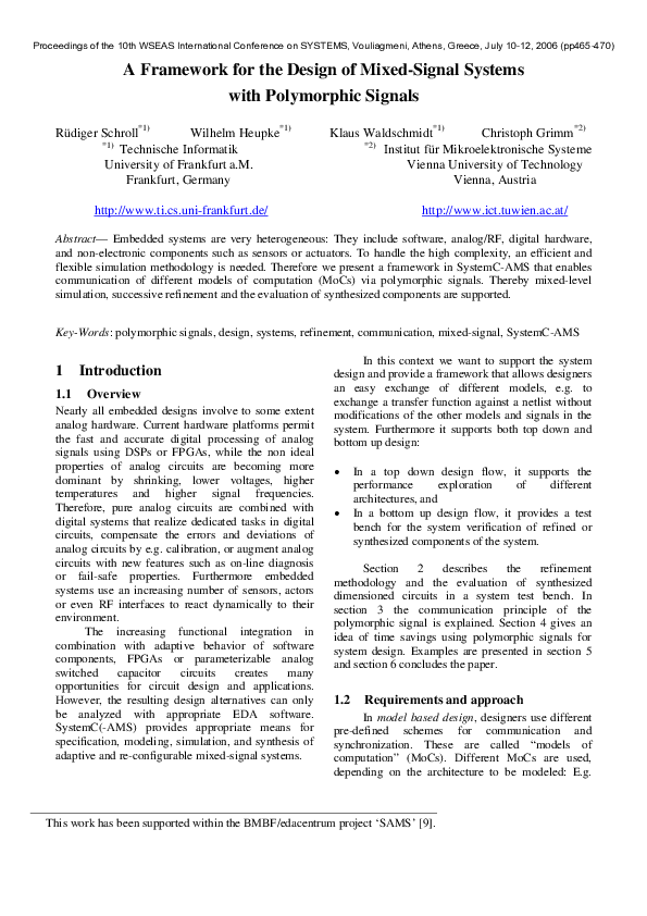 Pdf A Framework For The Design Of Mixed Signal Systems With Polymorphic Signals