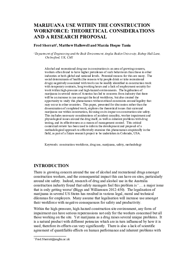 (DOC) Marijuana use within the construction workforce: theoretical ...