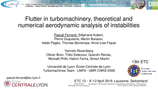 (PDF) Flutter in Turbomachine, Theoritical and Numerical Aerodynamic Analysis of Instabilities