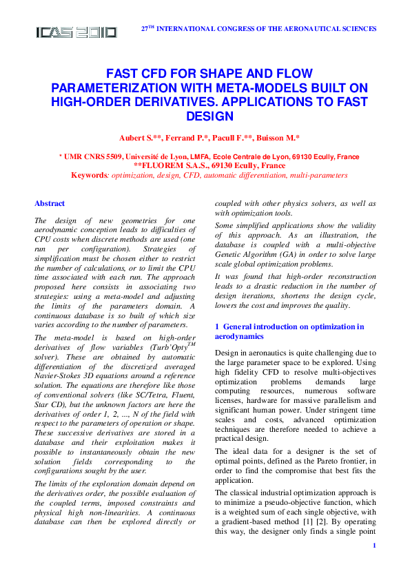 (PDF) Fast CFD for Shape and Flow Parameterization with Meta-models Built on High-order ...
