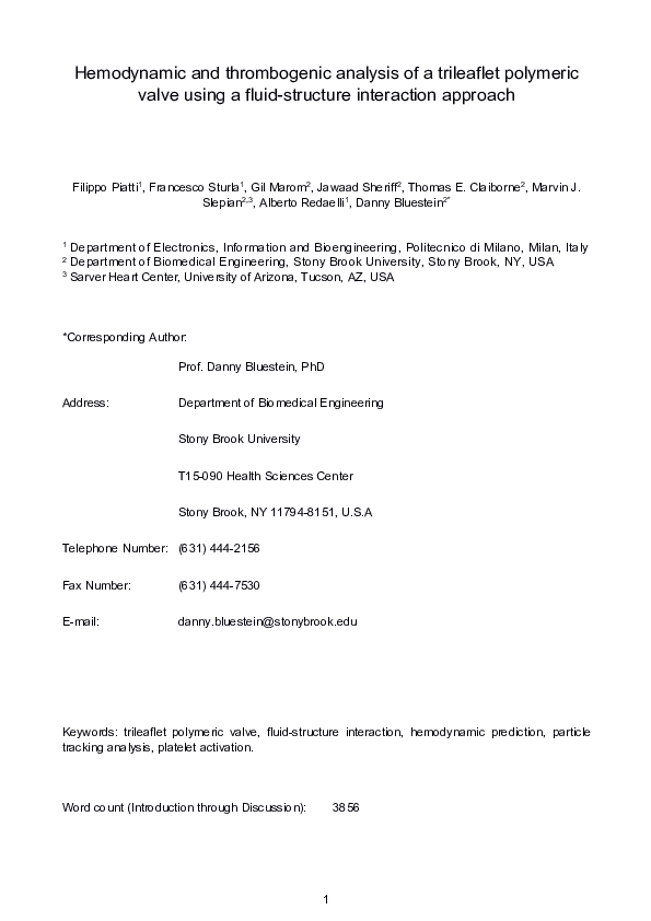(PDF) Hemodynamic and thrombogenic analysis of a trileaflet polymeric valve using a fluid ...