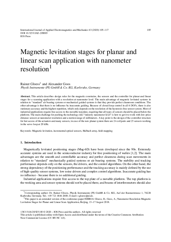 (PDF) Magnetic levitation stages for planar and linear scan application with nanometer resolution1