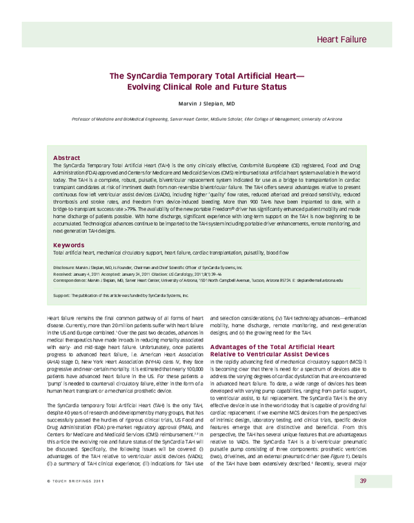 (PDF) The SynCardia Temporary Total Artificial Heart—Evolving Clinical ...