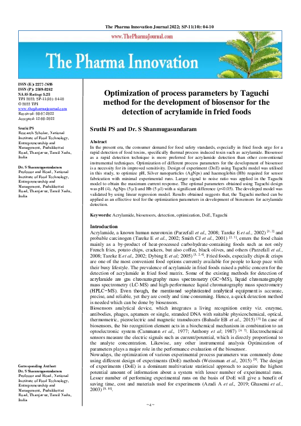 (PDF) Optimization of process parameters by Taguchi method for the development of biosensor for ...