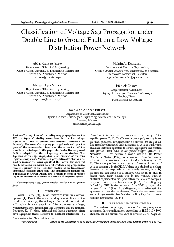 Pdf Classification Of Voltage Sag Propagation Under Double Line To Ground Fault On A Low