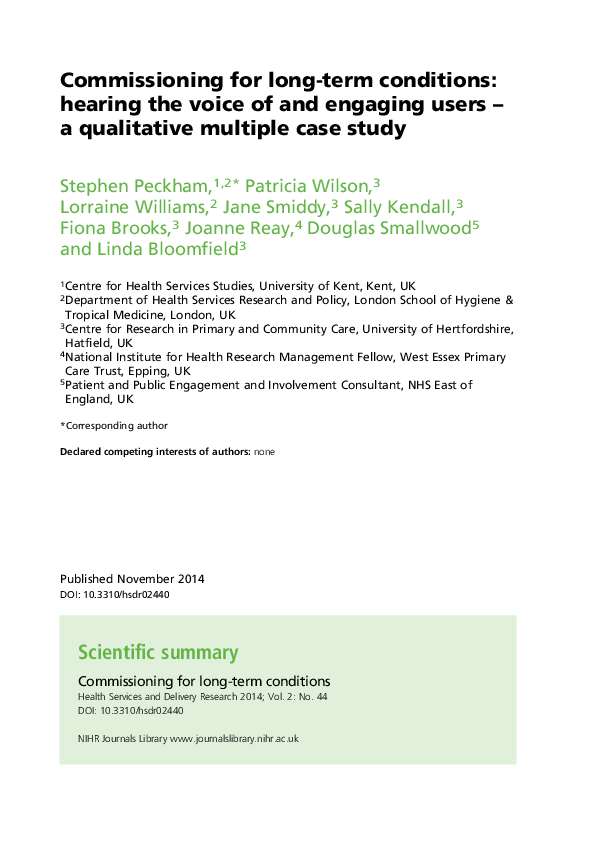 (PDF) Commissioning for long-term conditions: hearing the voice of and ...