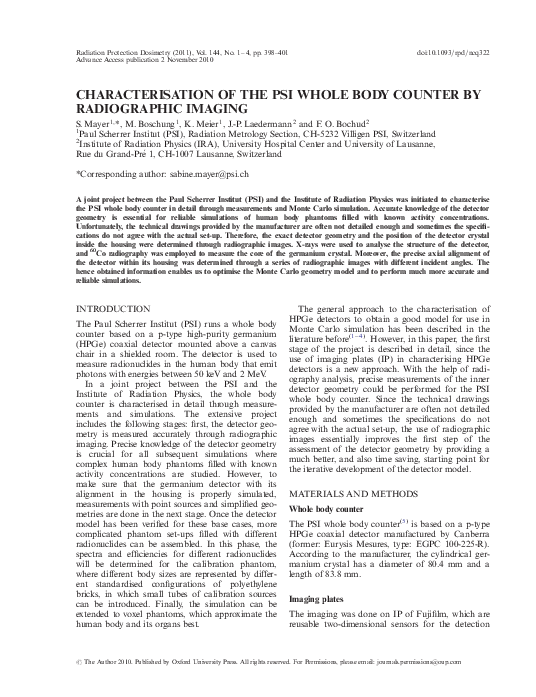 (PDF) Characterisation of the PSI whole body counter by radiographic ...