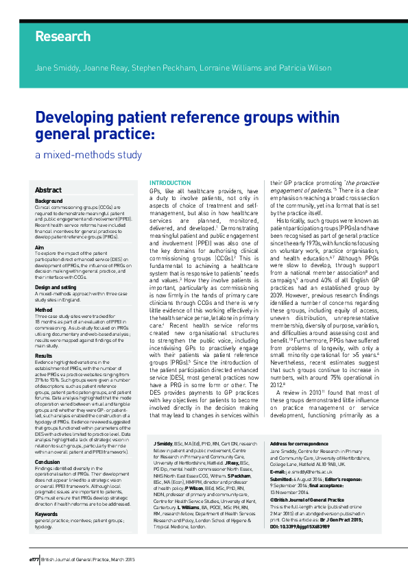 (PDF) Developing patient reference groups within general practice: a mixed-methods study