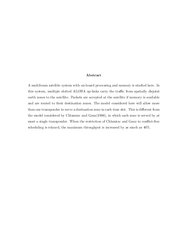 Pdf Performance Analysis Of A Multibeam Packet Satellite System Using Random Access Techniques