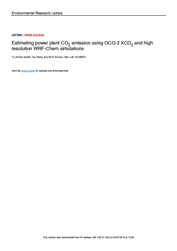 (PDF) Estimating power plant CO2 emission using OCO-2 XCO2 and high resolution WRF-Chem ...