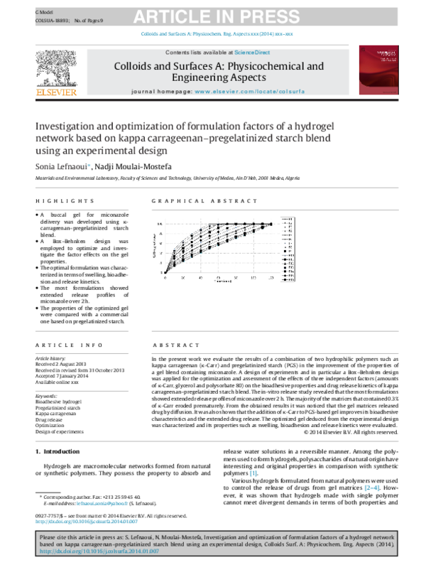 Investigation and optimization of formulation factors of a hydrogel network based on kappa ...