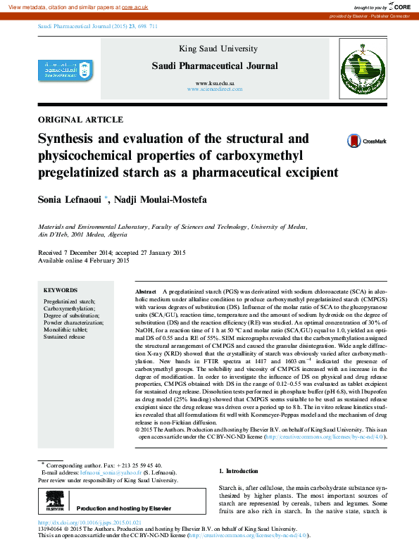 (PDF) Synthesis and evaluation of the structural and physicochemical properties of carboxymethyl ...