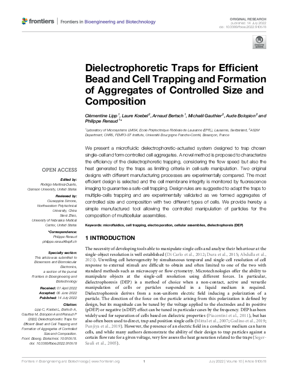 Pdf Dielectrophoretic Traps For Efficient Bead And Cell Trapping And Formation Of Aggregates