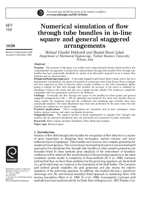 (PDF) Numerical simulation of flow through tube bundles in in‐line square and general staggered ...