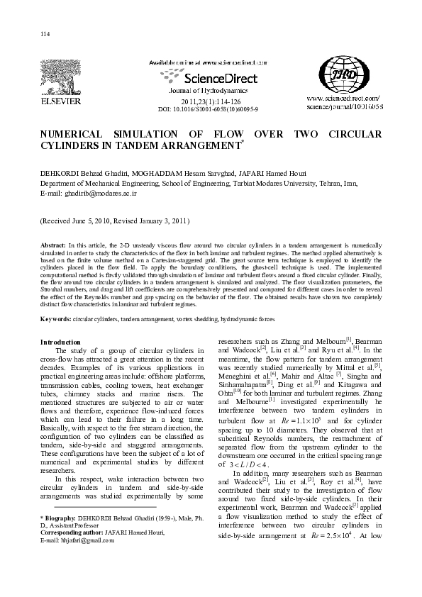 (PDF) Numerical Simulation of Flow Over Two Circular Cylinders in Tandem Arrangement