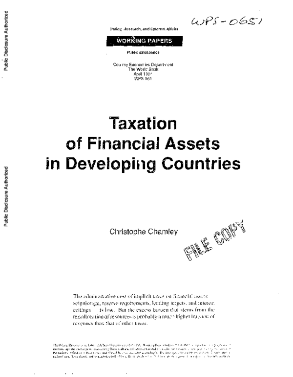 (PDF) Taxing Financial Assets: Implications for Developing Countries
