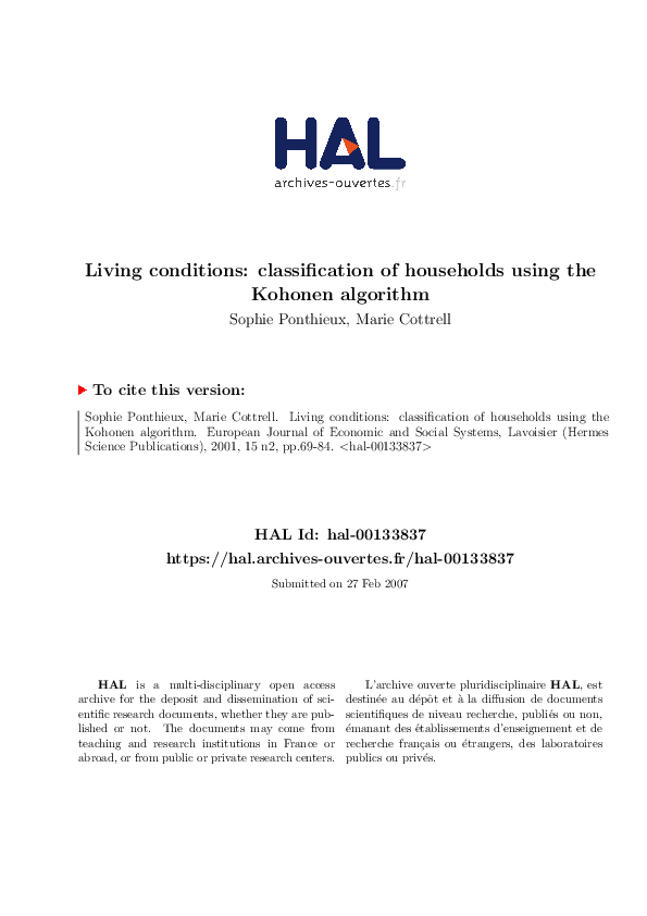 (PDF) Living conditions: Classification of households using the Kohonen ...