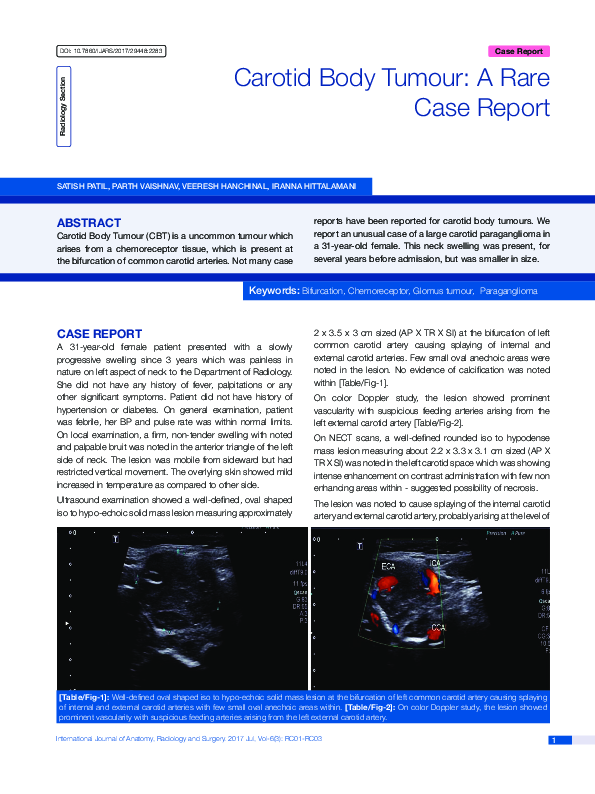 (PDF) Carotid body tumour-- A rare case report