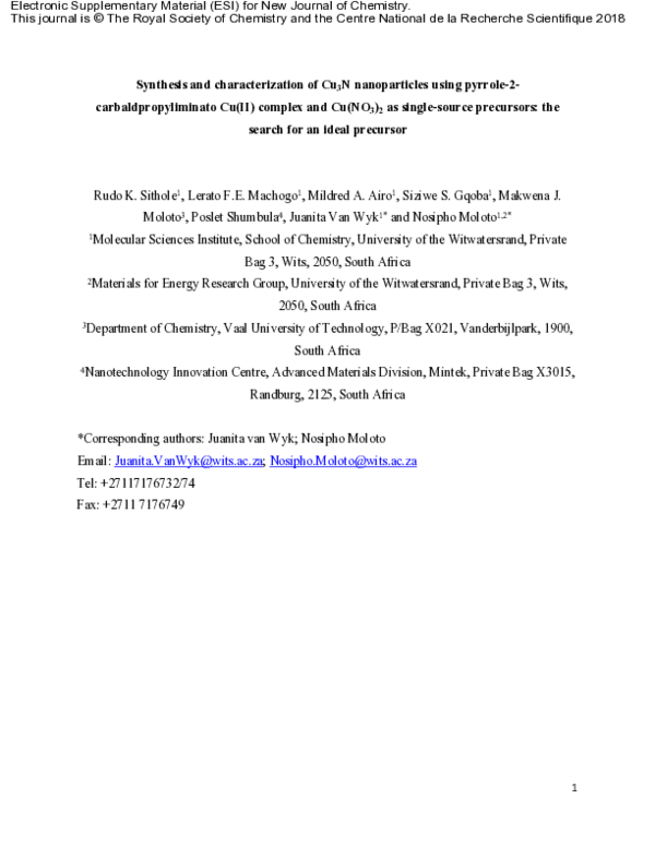 (PDF) Synthesis and characterization of Cu3N nanoparticles using pyrrole-2-carbaldpropyliminato ...