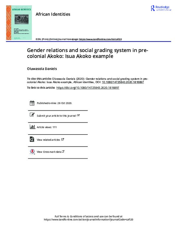 (PDF) Gender relations and social grading system in pre-colonial Akoko ...