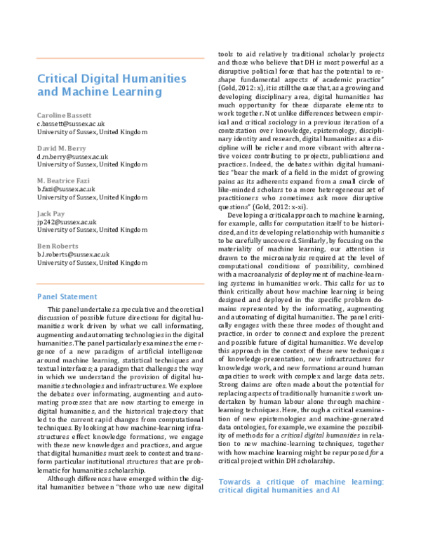 (PDF) Critical Digital Humanities and Machine-Learning