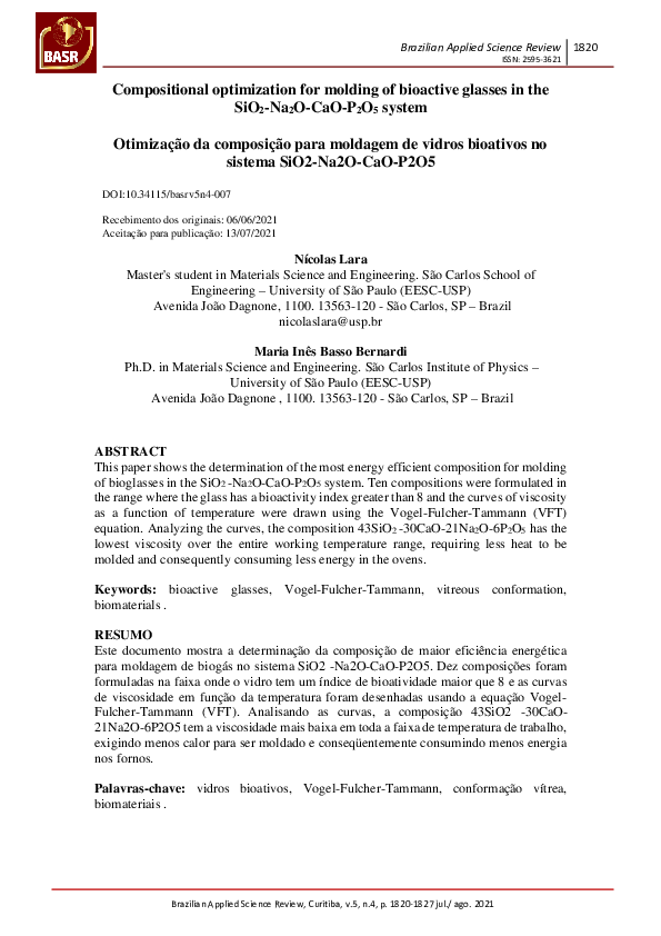 (PDF) Compositional optimization for molding of bioactive glasses in the SiO2-Na2O-CaO-P2O5 ...