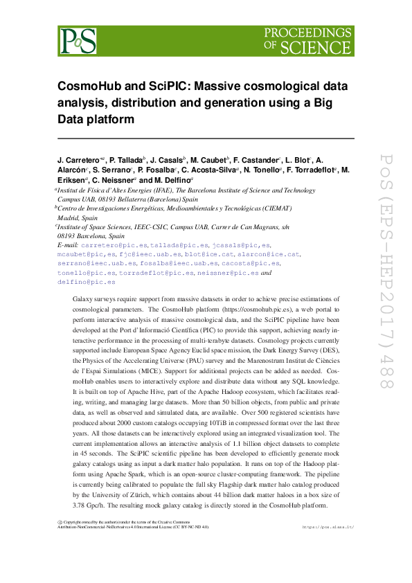 (PDF) CosmoHub and SciPIC: Massive cosmological data analysis ...