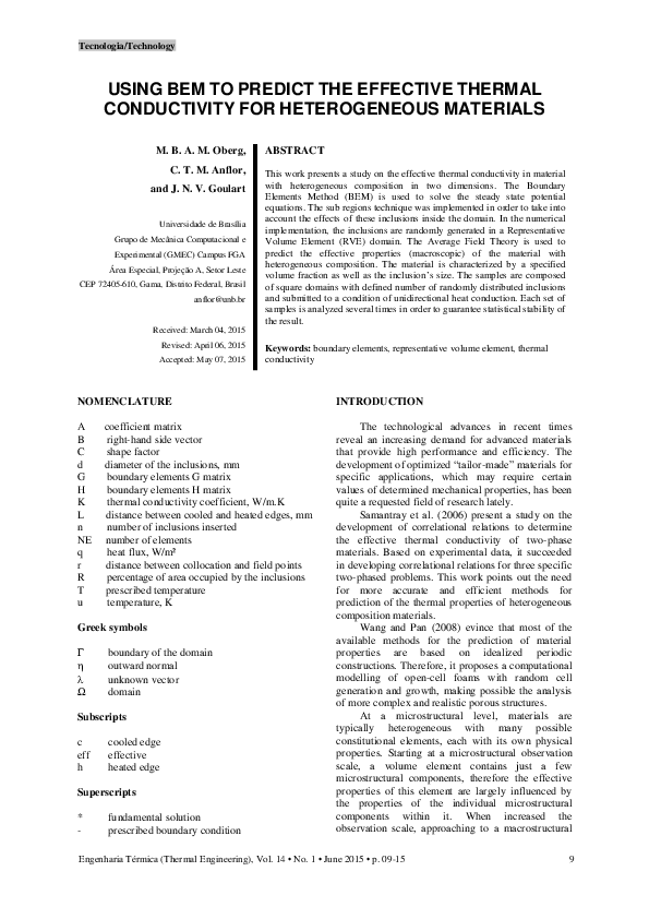 (PDF) Using Bem to Predict the Effective Thermal Conductivity for Heterogeneous Materials