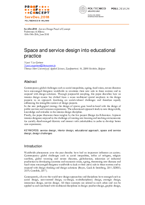 (PDF) Space and service design into educational practice | nansi van ...