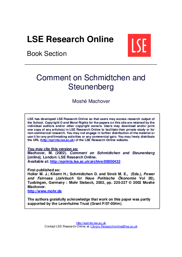 (PDF) Comment on Schmidtchen and Steunenberg | Moshé Machover ...