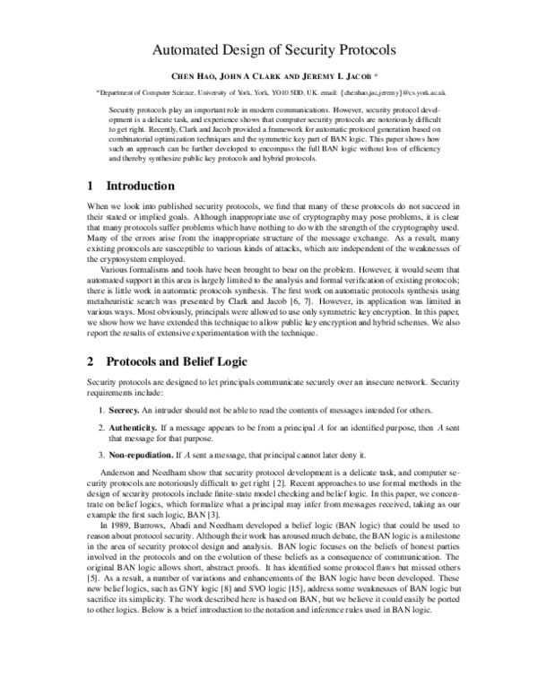Pdf Automated Design Of Security Protocols