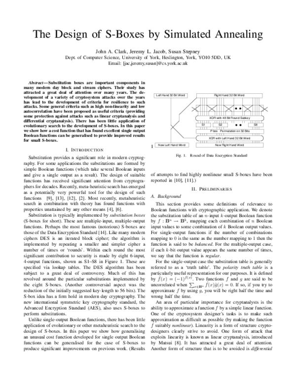 (PDF) The design of S-boxes by simulated annealing