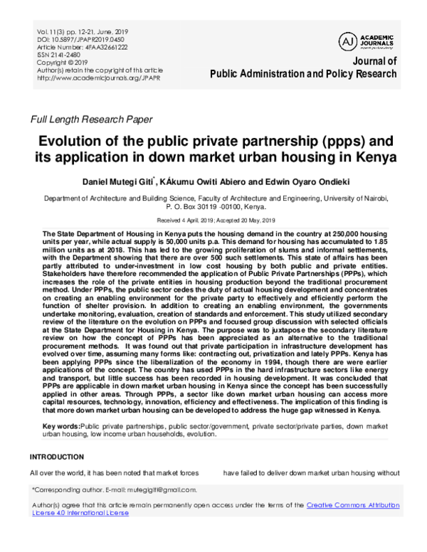 (PDF) Evolution of the public private partnership (ppps) and its ...