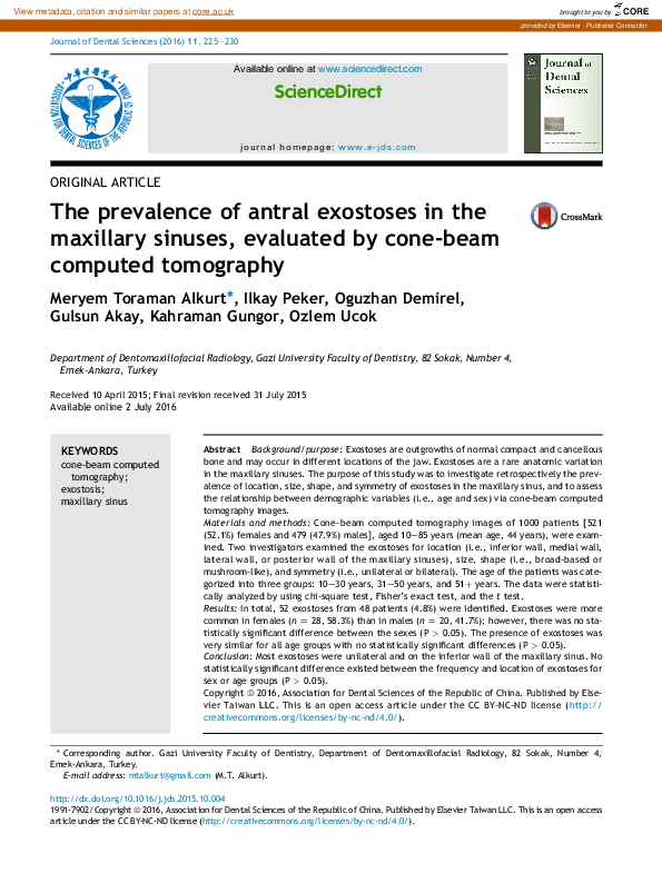 Pdf The Prevalence Of Antral Exostoses In The Maxillary Sinuses Evaluated By Cone Beam