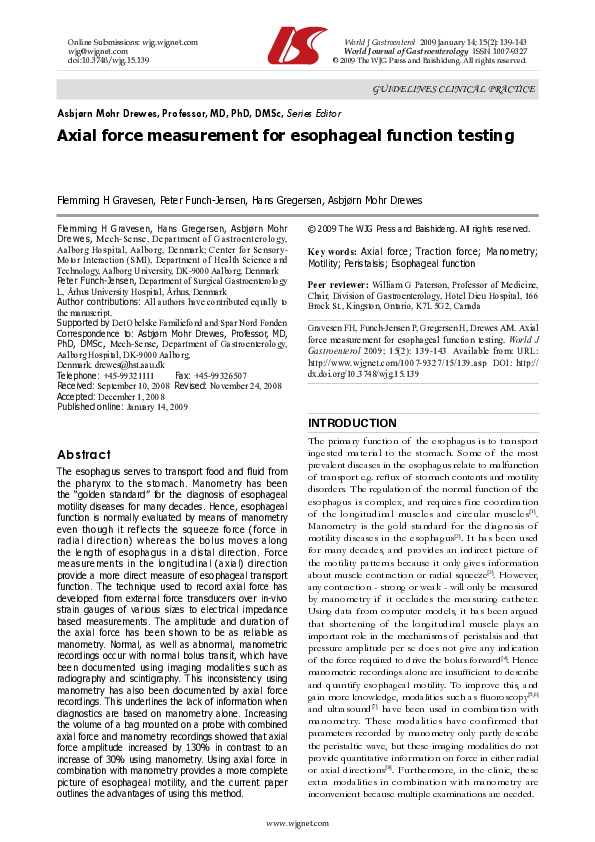 (PDF) Axial force measurement for esophageal function testing