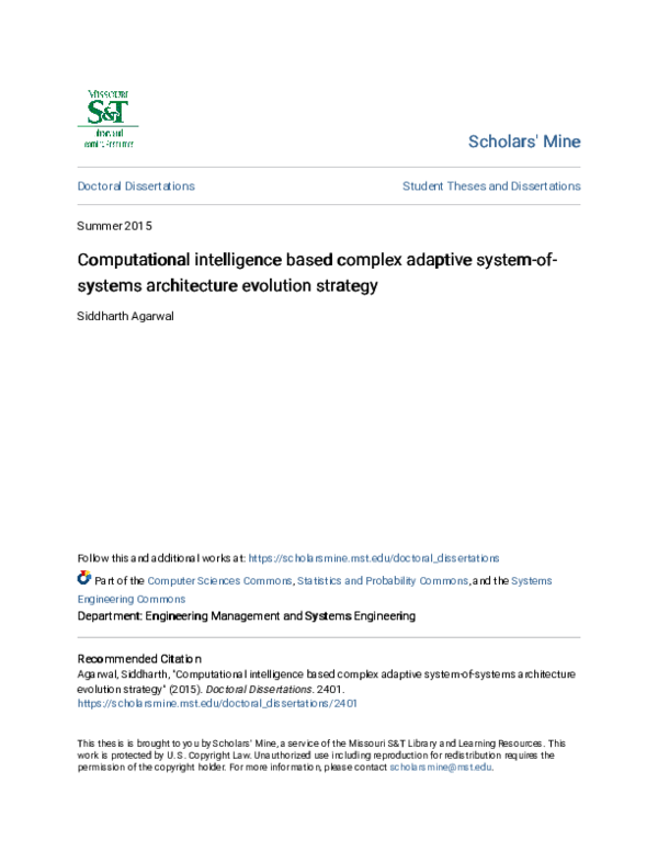 Pdf Computational Intelligence Based Complex Adaptive System Of System Architecture Evolution