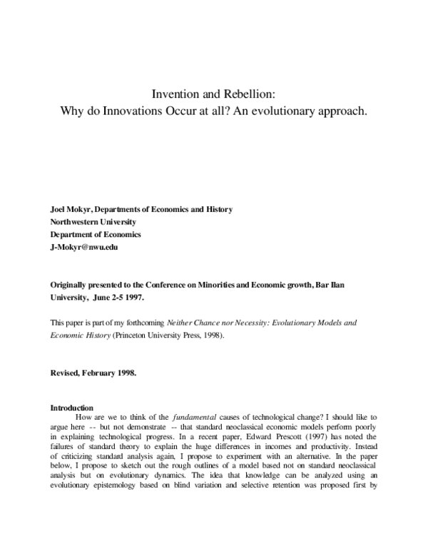 (PDF) Invention and Rebellion: Why do Innovations Occur at all? An ...