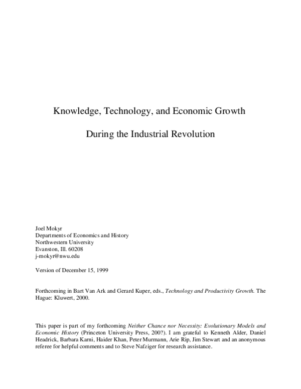(PDF) Knowledge, Technology, and Economic Growth during the Industrial ...