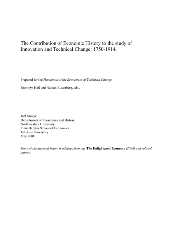 (PDF) The Contribution of Economic History to the Study of Innovation ...