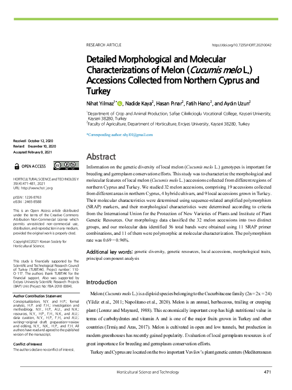 (PDF) Detailed Morphological and Molecular Characterizations of Melon ...