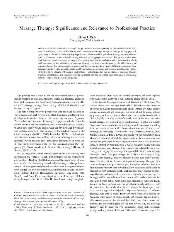 (PDF) Massage Therapy: Significance and Relevance to Professional Practice