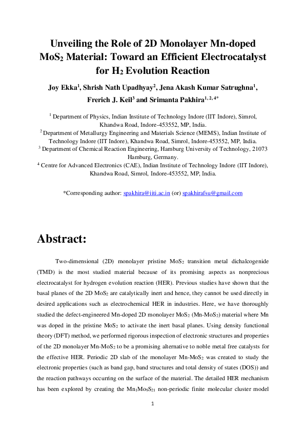 (PDF) Unveiling the role of 2D monolayer Mn-doped MoS2 material: toward ...
