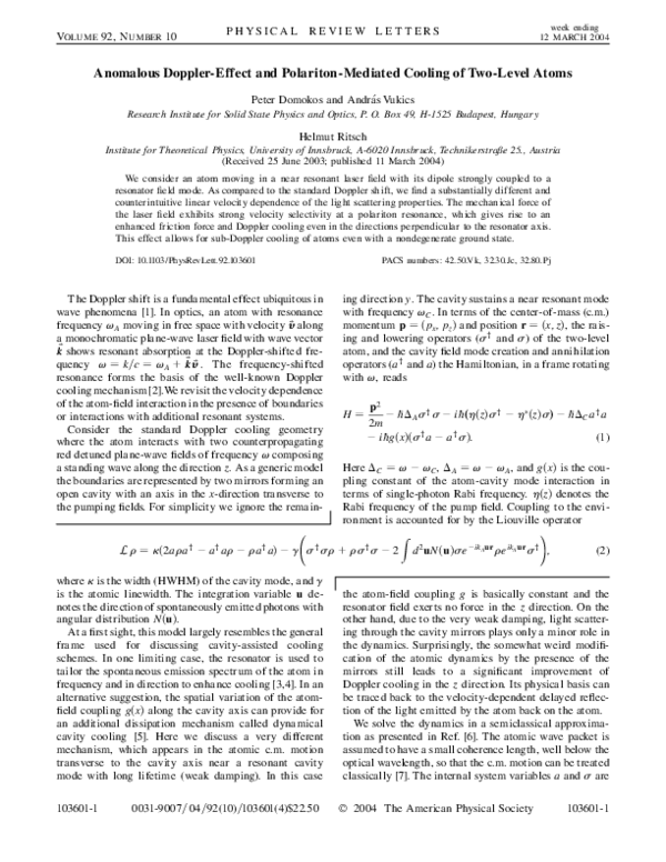 (PDF) Anomalous Doppler-Effect and Polariton-Mediated Cooling of Two ...