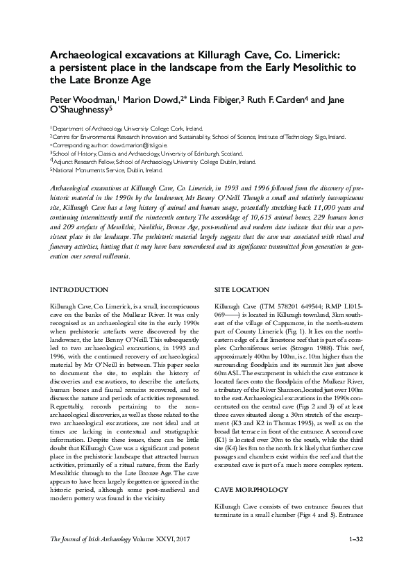 (PDF) Archaeological excavations at Killuragh Cave, Co. Limerick: a ...