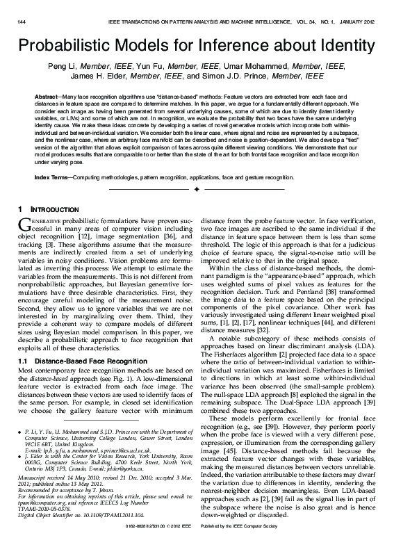 (PDF) Probabilistic Models for Inference about Identity